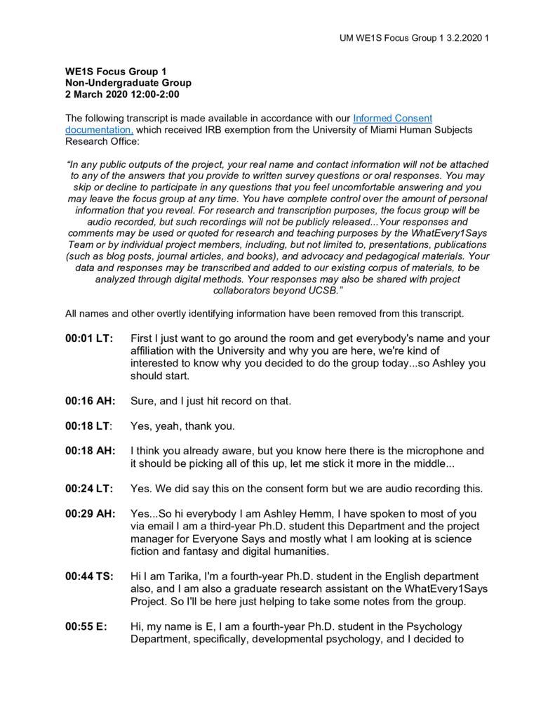 Focus Groups on the Humanities – WE1S